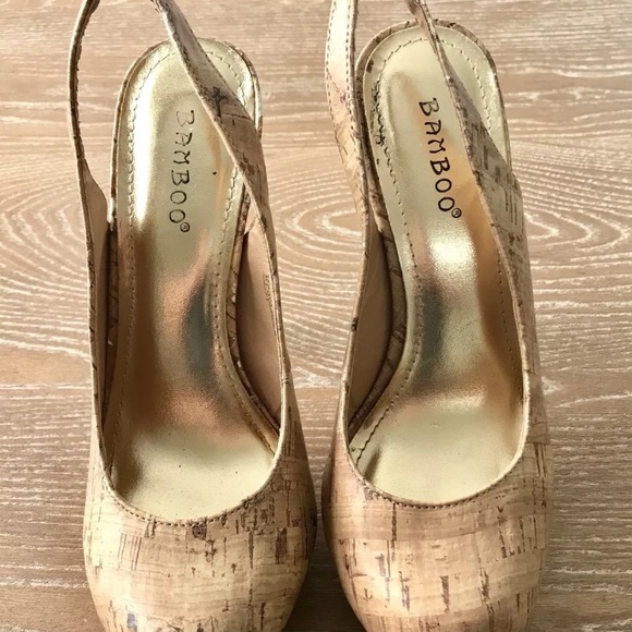 BAMBOO | Shoes | Bamboo Sling Back 5 Heels With Cork Design Size 7 ...
